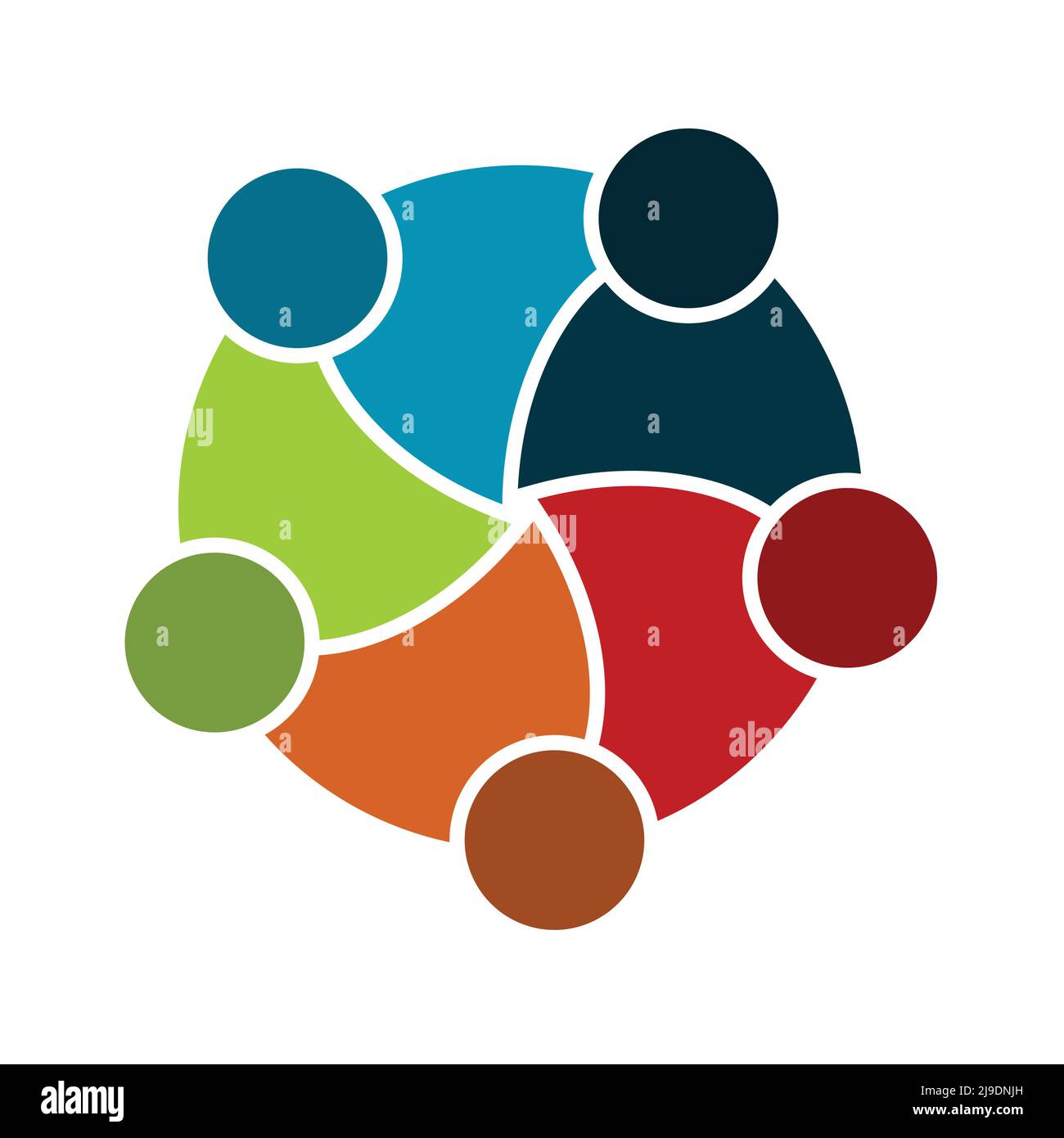Group of five people in a circle.Teamwork meeting.people are meeting in ...