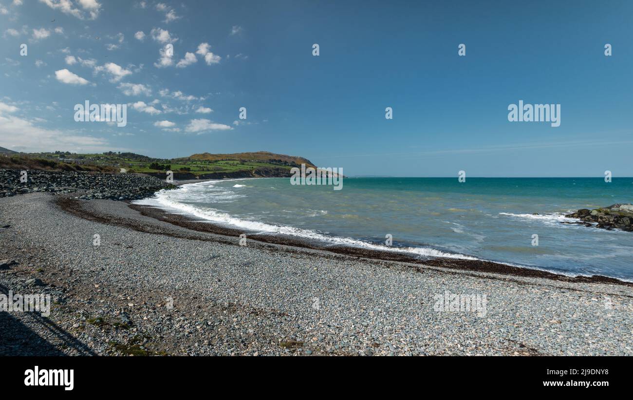 View from the Greystones beach with beautiful coastline, cliffs and sea ...