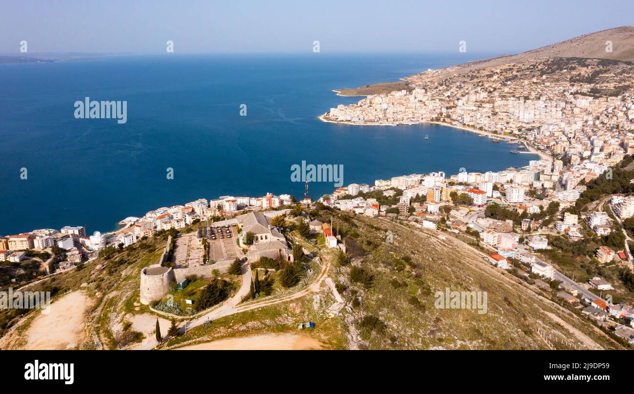 Bird's eye view of Saranda, city in Albanian Riviera Stock Photo - Alamy