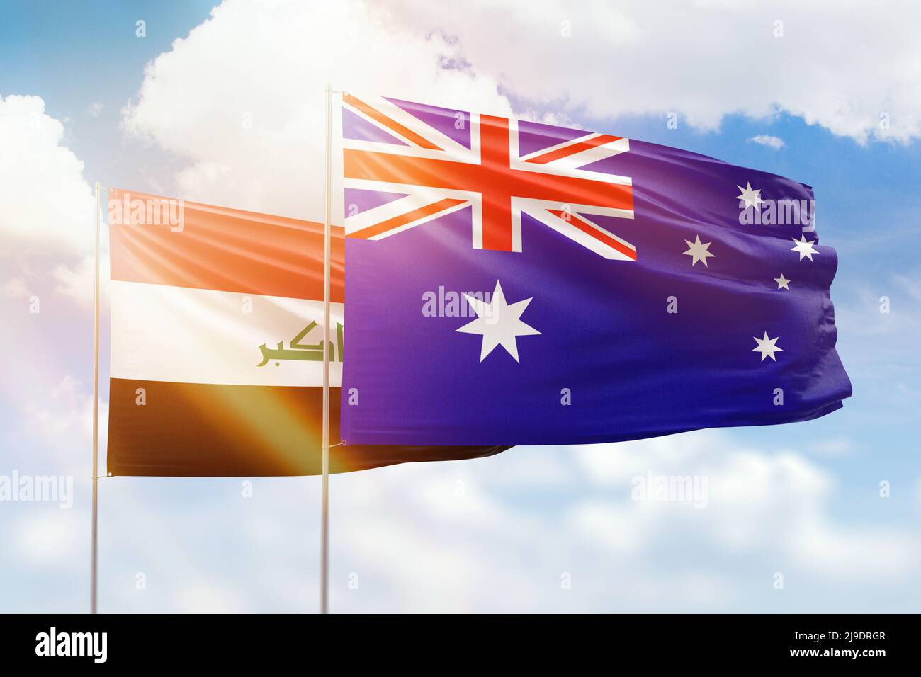 Sunny blue sky and flags of australia and iraq Stock Photo - Alamy