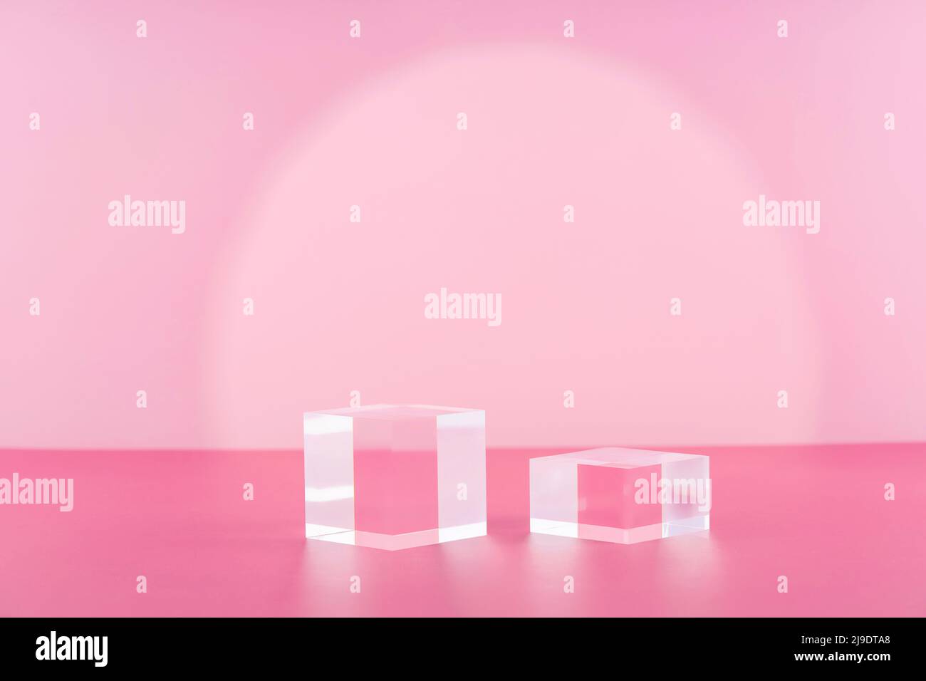 Acrylic blocks on pink background, pedestal cosmetic display glass ...