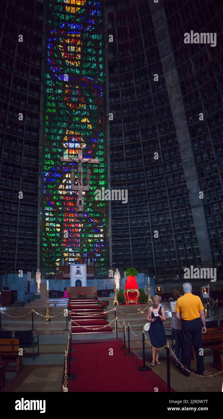 Stained glass window in Metropolitan Cathedral of Sao Sebastiao do Rio ...