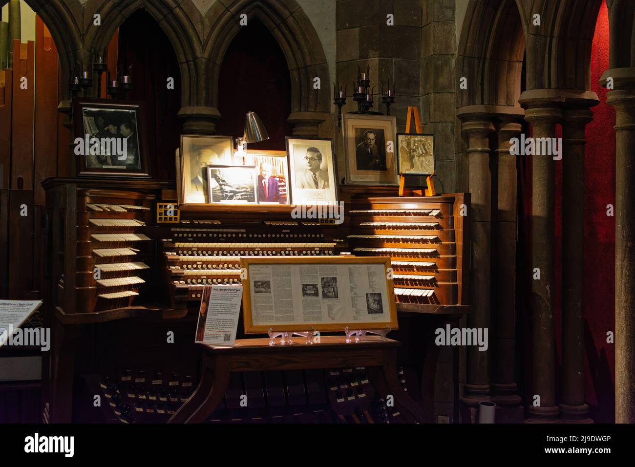 A vintage pipe organ with pictures and memorabilia at the 1926 Medieval ...