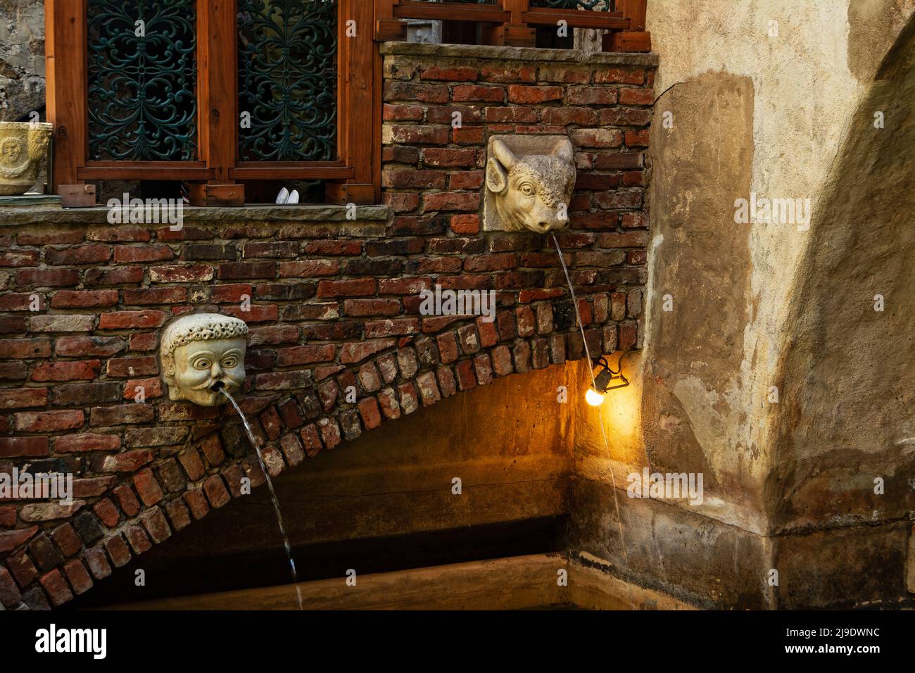 Two fountain sculptures streaming water into a pool inside the 1926 ...