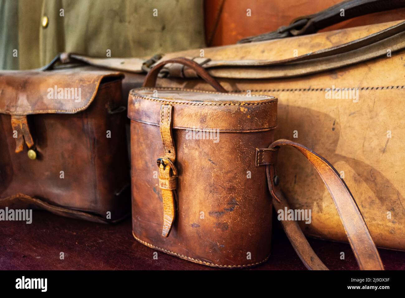 Leather binocular case, briefcase, and suitcase ready to go at the 1926 ...