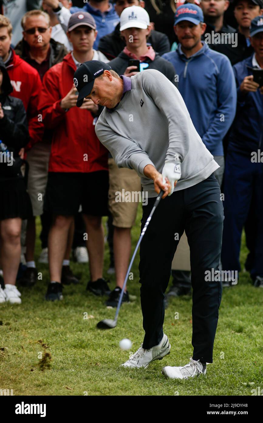 Tulsa, Oklahoma, USA. 21st May, 2022. JORDAN SPIETH hits a shot on the ...