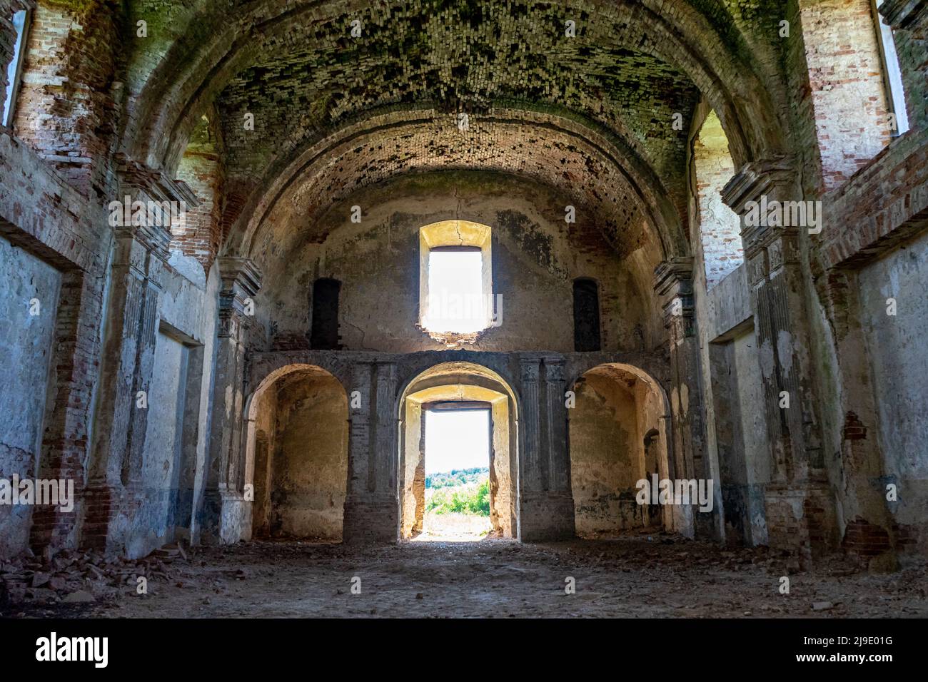 Interior of the ancient destroyed temple. Abandoned building of an ...