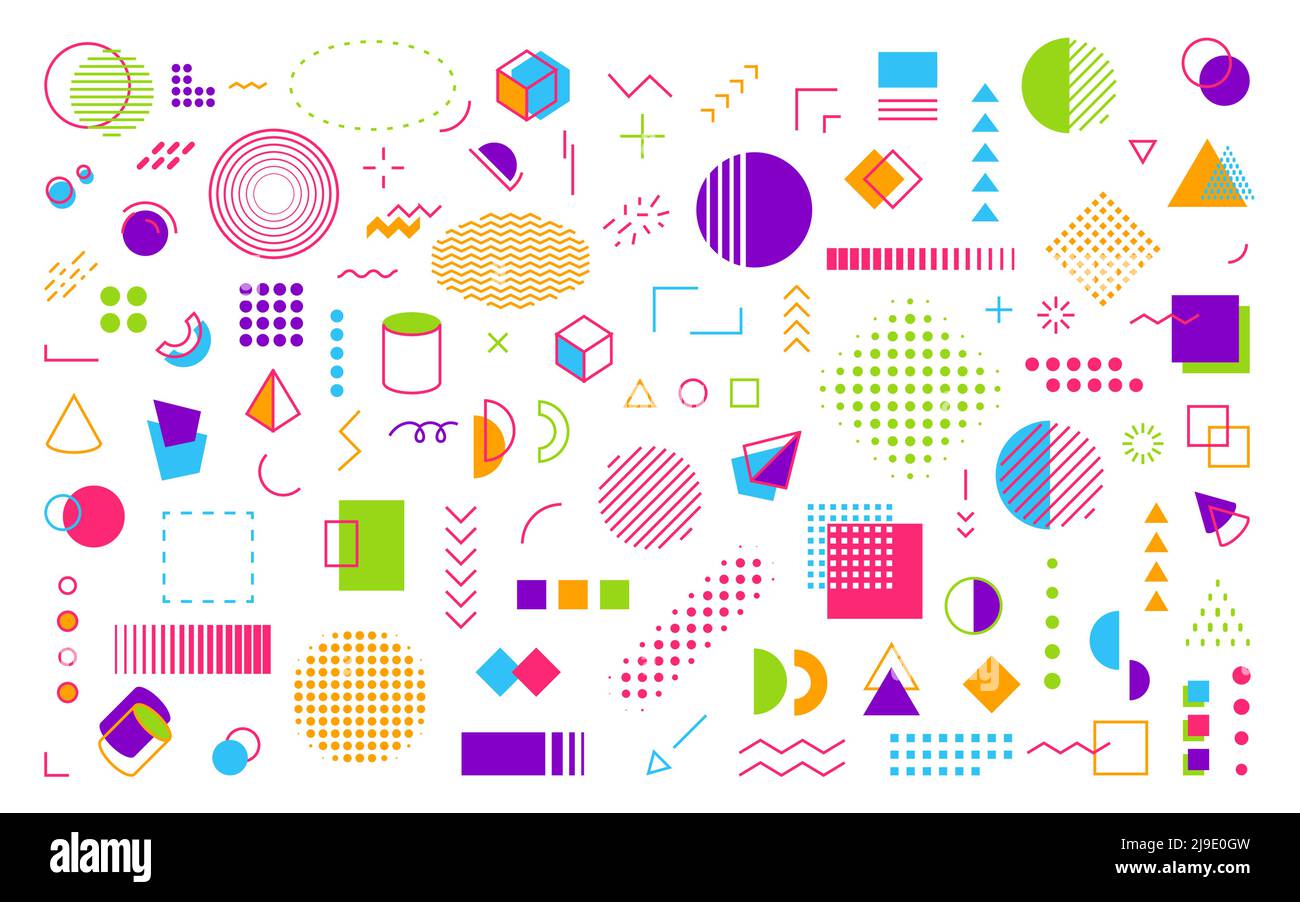 Memphis element retro geometric shape flat set. Graphic trend design ...