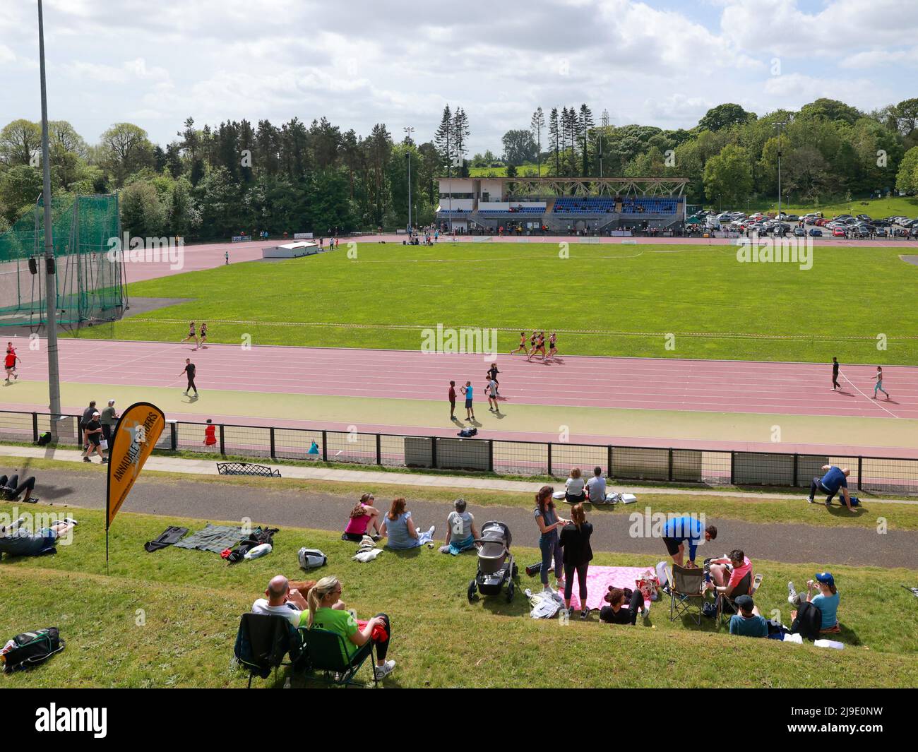 Athletics meeting in Belfast with spectators watching UK track race at ...
