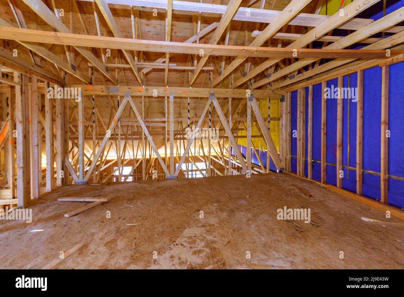 View new home under construction framing of beams stick built building ...