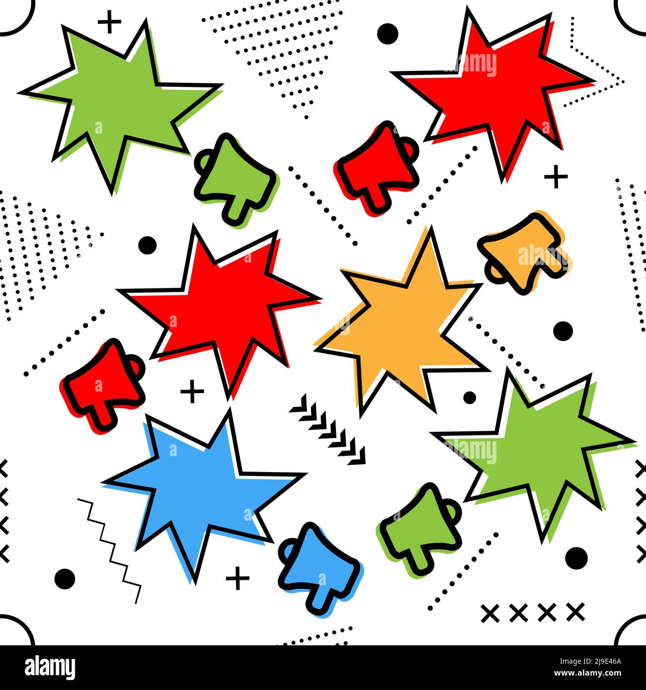 Loudspeaker memphis pattern. Seamless pattern with loudspeaker icon ...