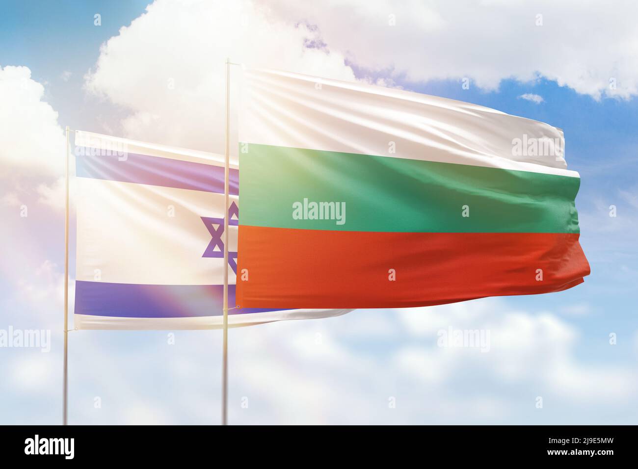 Sunny blue sky and flags of bulgaria and israel Stock Photo - Alamy