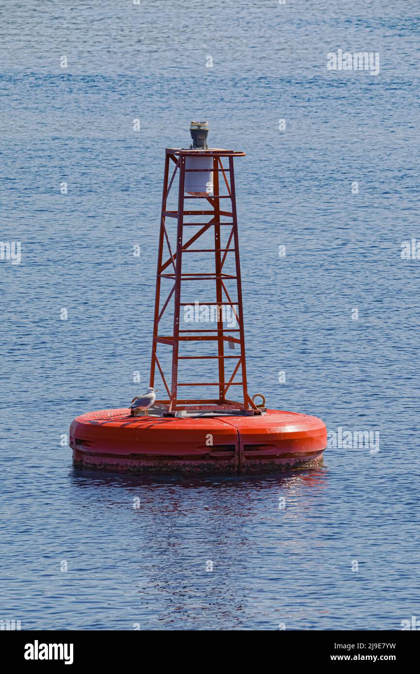 Red beacon on Ionian sea water route Stock Photo - Alamy