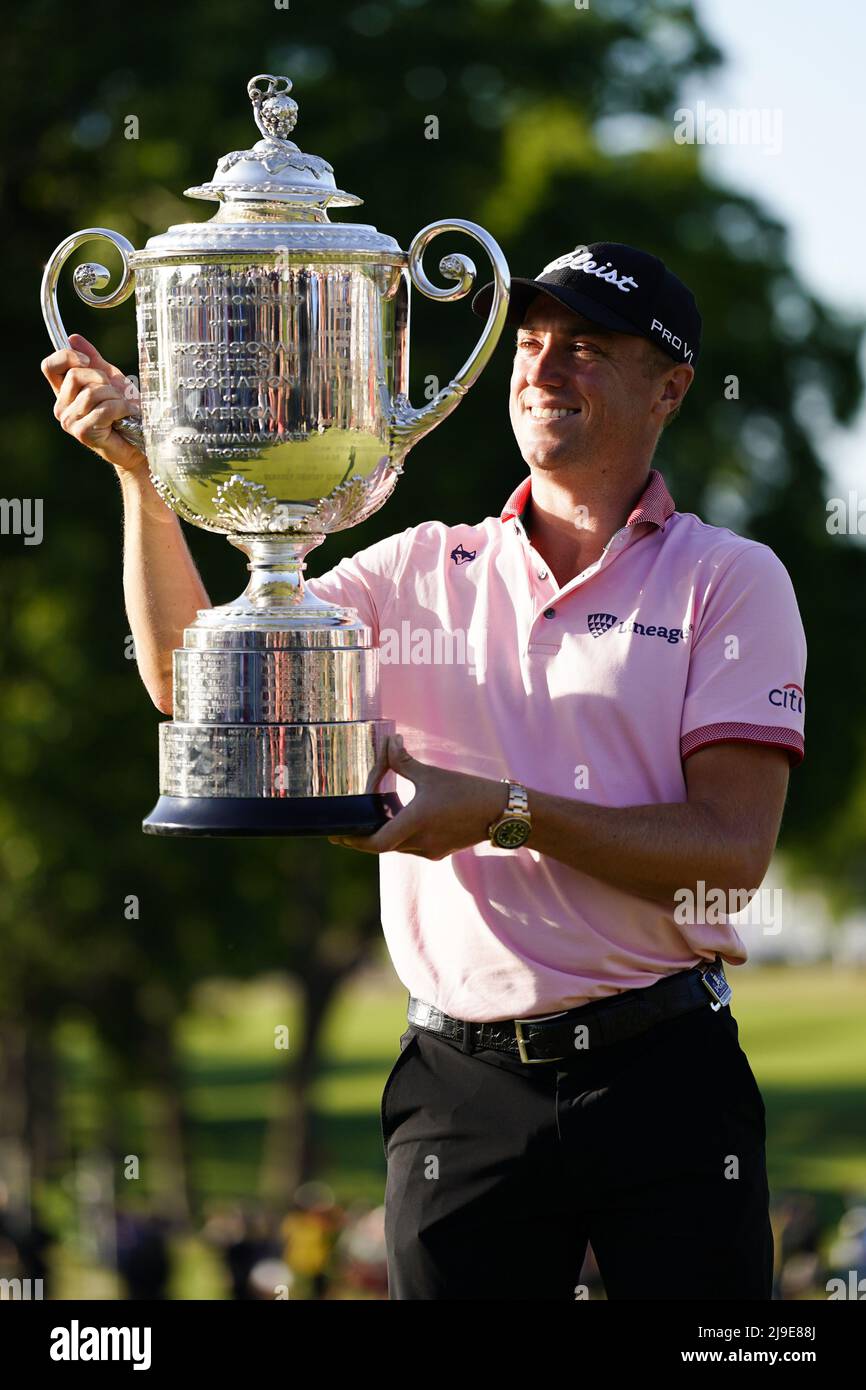 Justin Thomas poses with the trophy after winning the PGA Championship ...