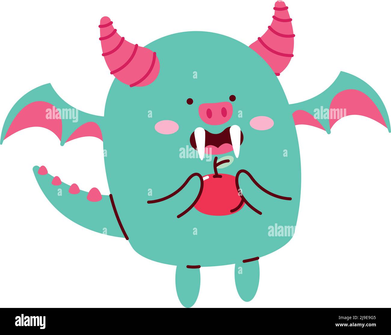 demon eating apple kawaii character Stock Vector Image & Art - Alamy