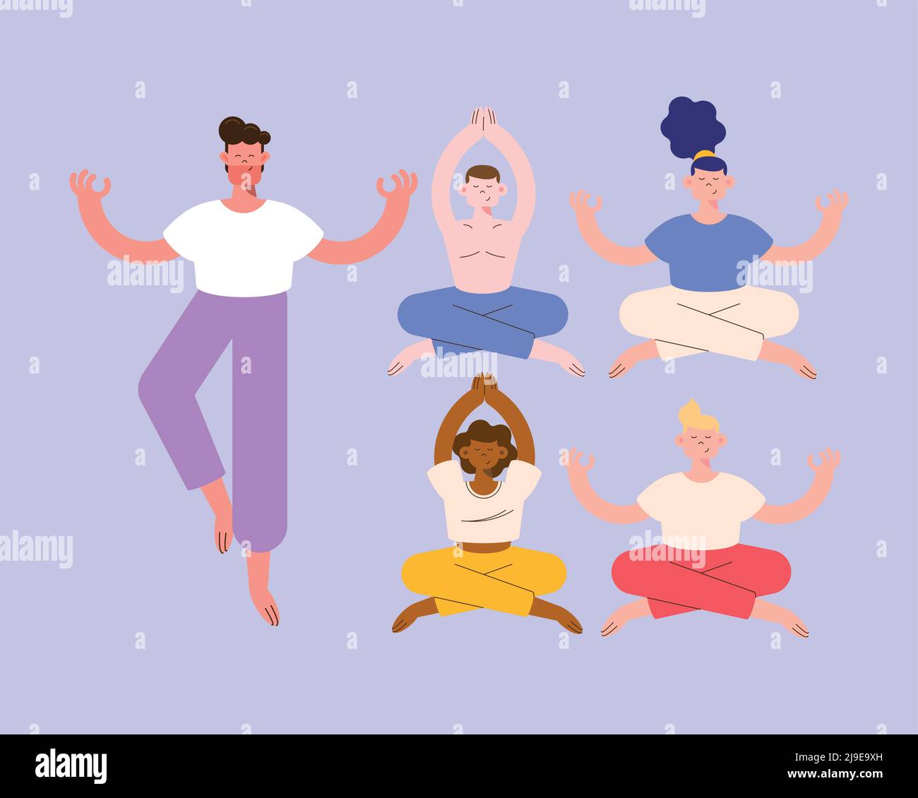 five persons practicing yoga characters Stock Vector Image & Art - Alamy