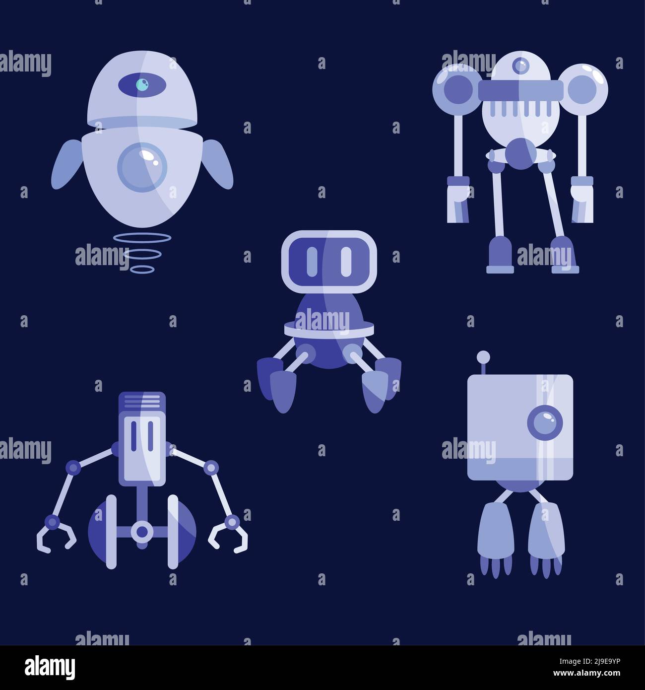 five purple robots set icons Stock Vector Image & Art - Alamy
