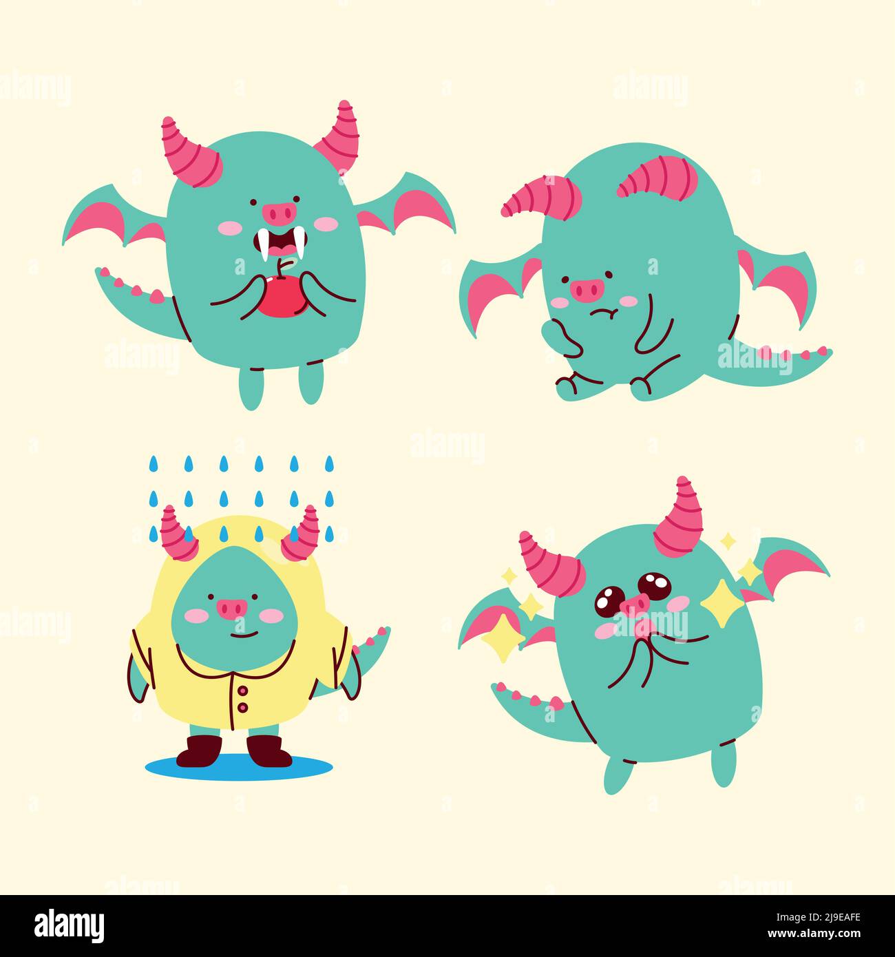 four demons kawaii style characters Stock Vector Image & Art - Alamy