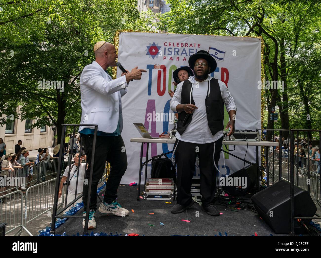 New York, NY - May 22, 2022: Rapper Kosha Dillz (L) and his group perform during Celebrate ...