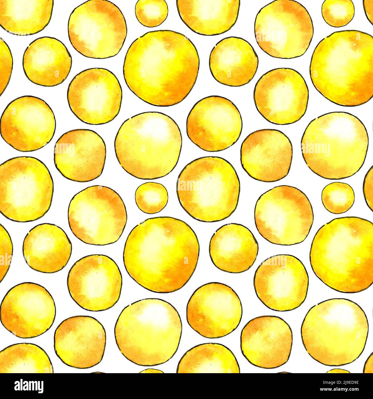 Watercolor illustration pattern of yellow round paint spots, dots pixel ...