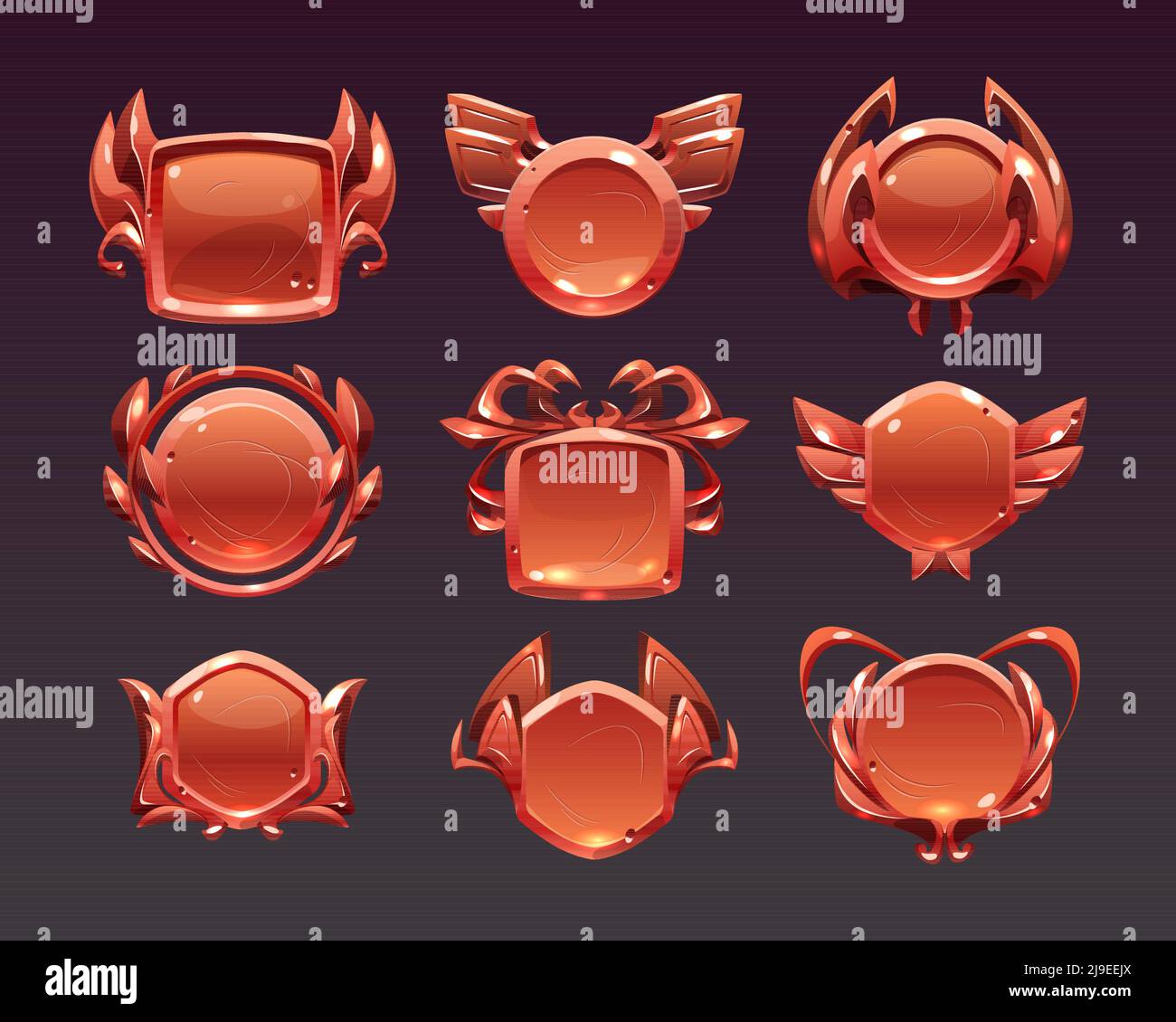 Medieval game menu interface badges, red ui frames, banners, gui ...