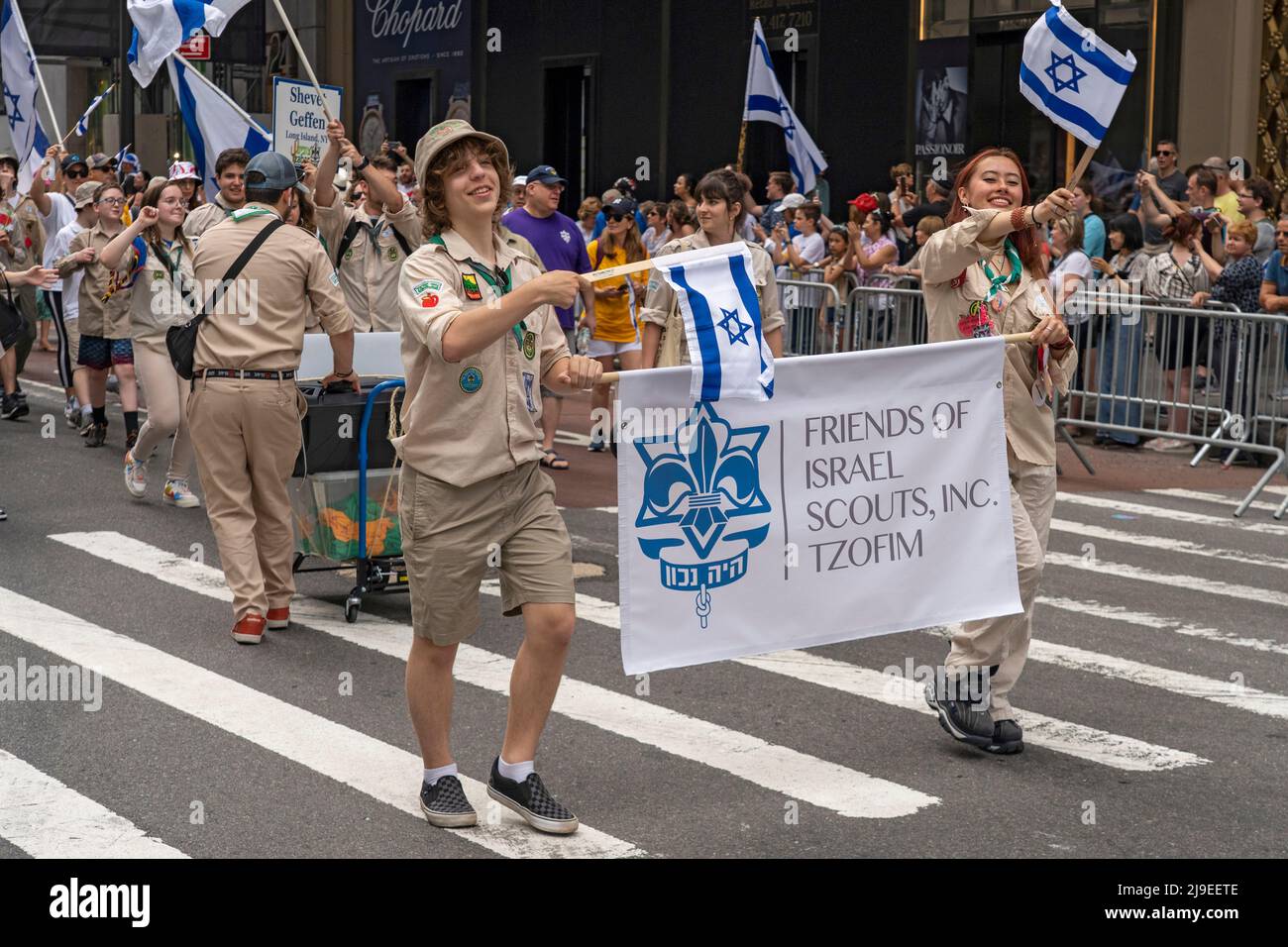 NEW YORK, NEW YORK - MAY 22: Israeli Scouts members holding Israeli ...