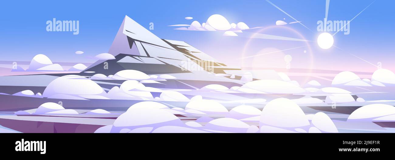 Landscape of high mountain top with snow and ice. Vector cartoon ...