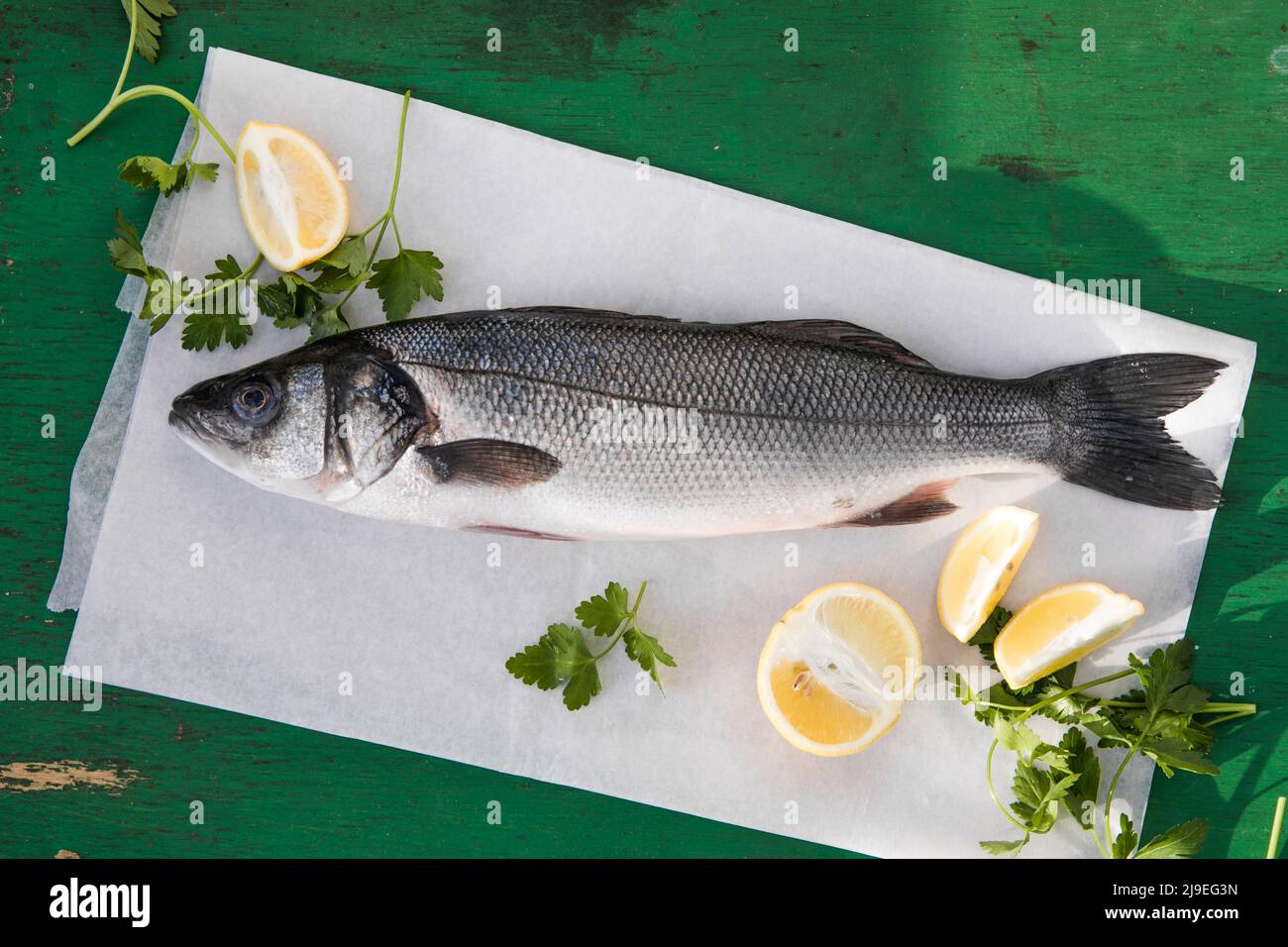 sibas fish wit Ingredients for cooking or grill on cutting board. Top ...