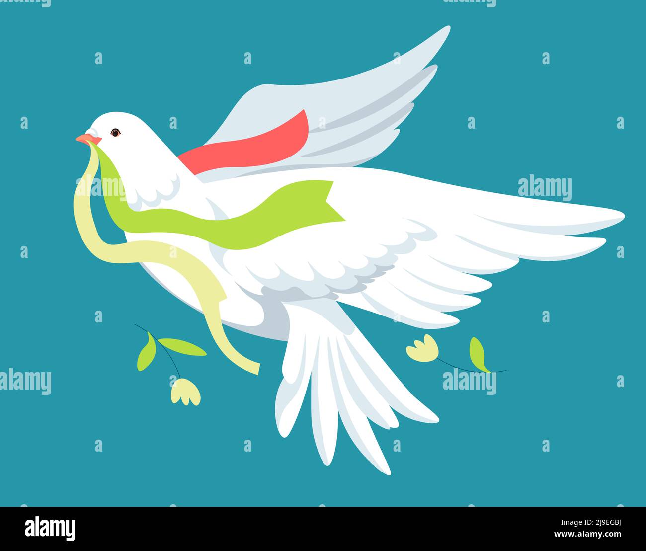 Dove flying with ribbons and flowers, peace vector Stock Vector Image ...