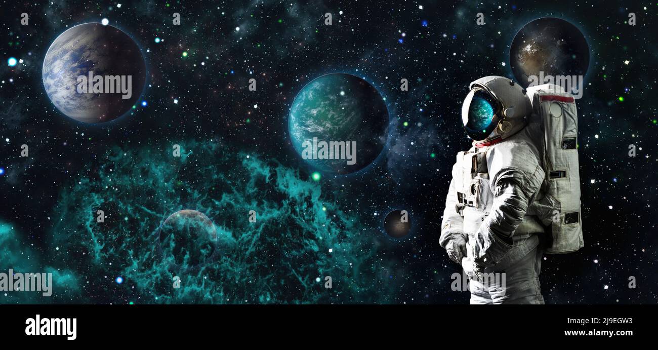Astronaut in outer space. Galaxy and Nebula space art. Wallpaper with ...