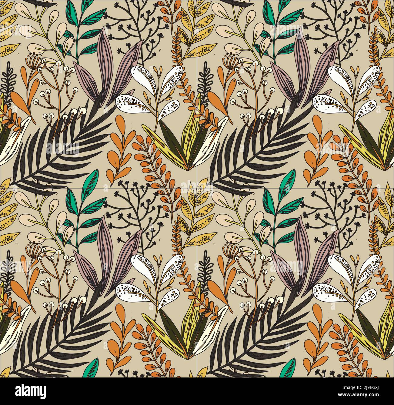 Leaves and branches, flowers and botany pattern Stock Vector Image ...