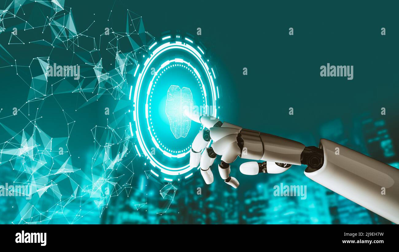 3D rendering futuristic droid robot technology development, artificial ...