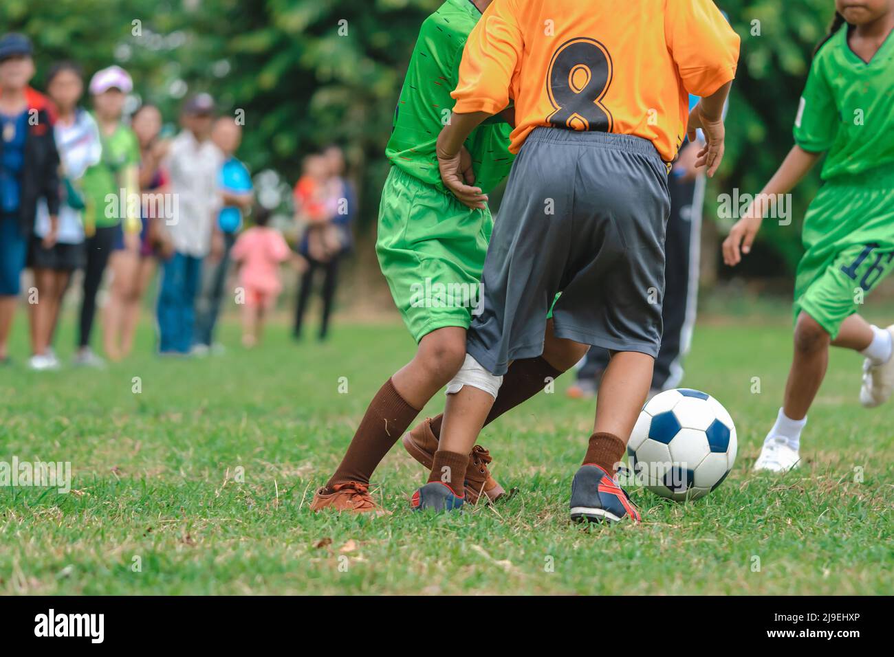 Football soccer children training class. Kindergarten school kids ...
