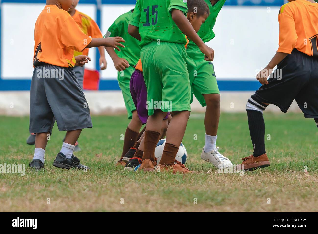 Football soccer children training class. Kindergarten school kids ...