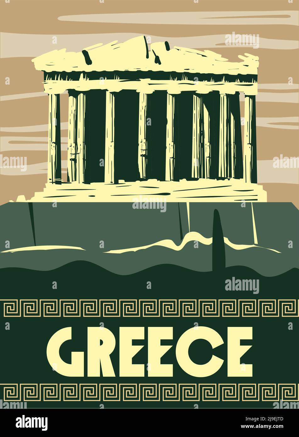 Greece Poster Travel, columns ruins temple antique, old Mediterranean ...