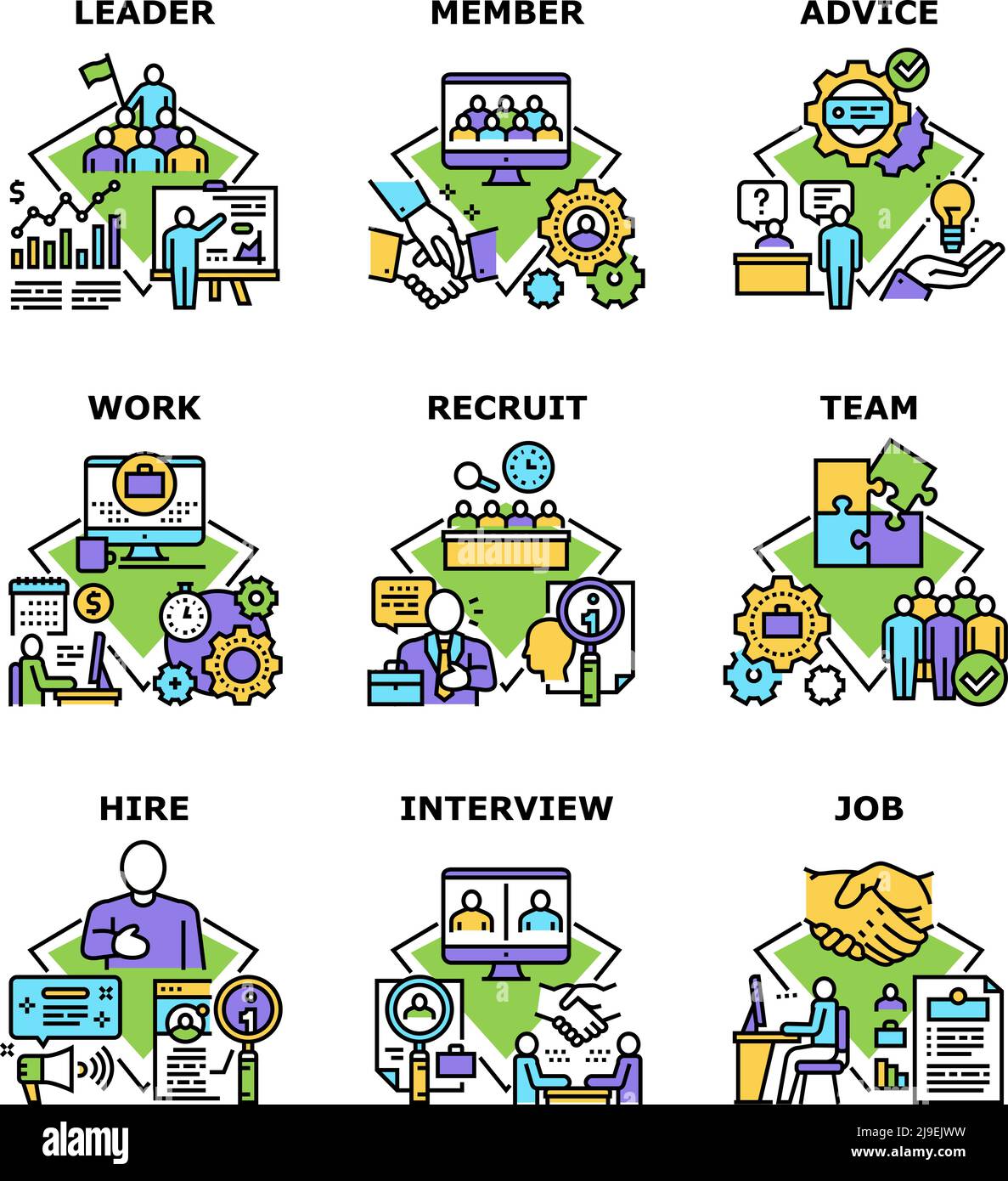 Work Searching Set Icons Vector Illustrations Stock Vector Image & Art ...