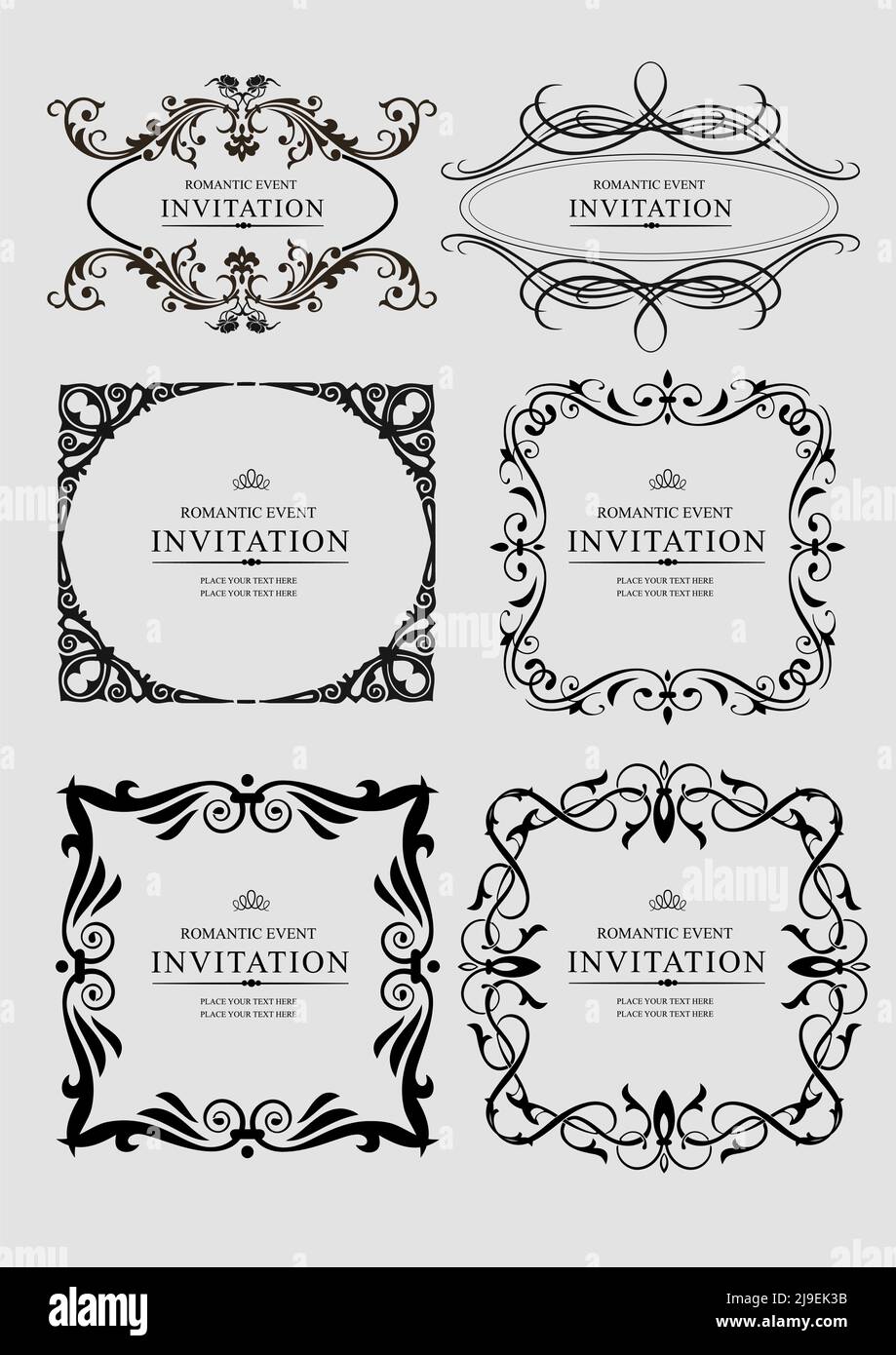 Set of black decorative frames. Can be used as invitation card. Vector ...
