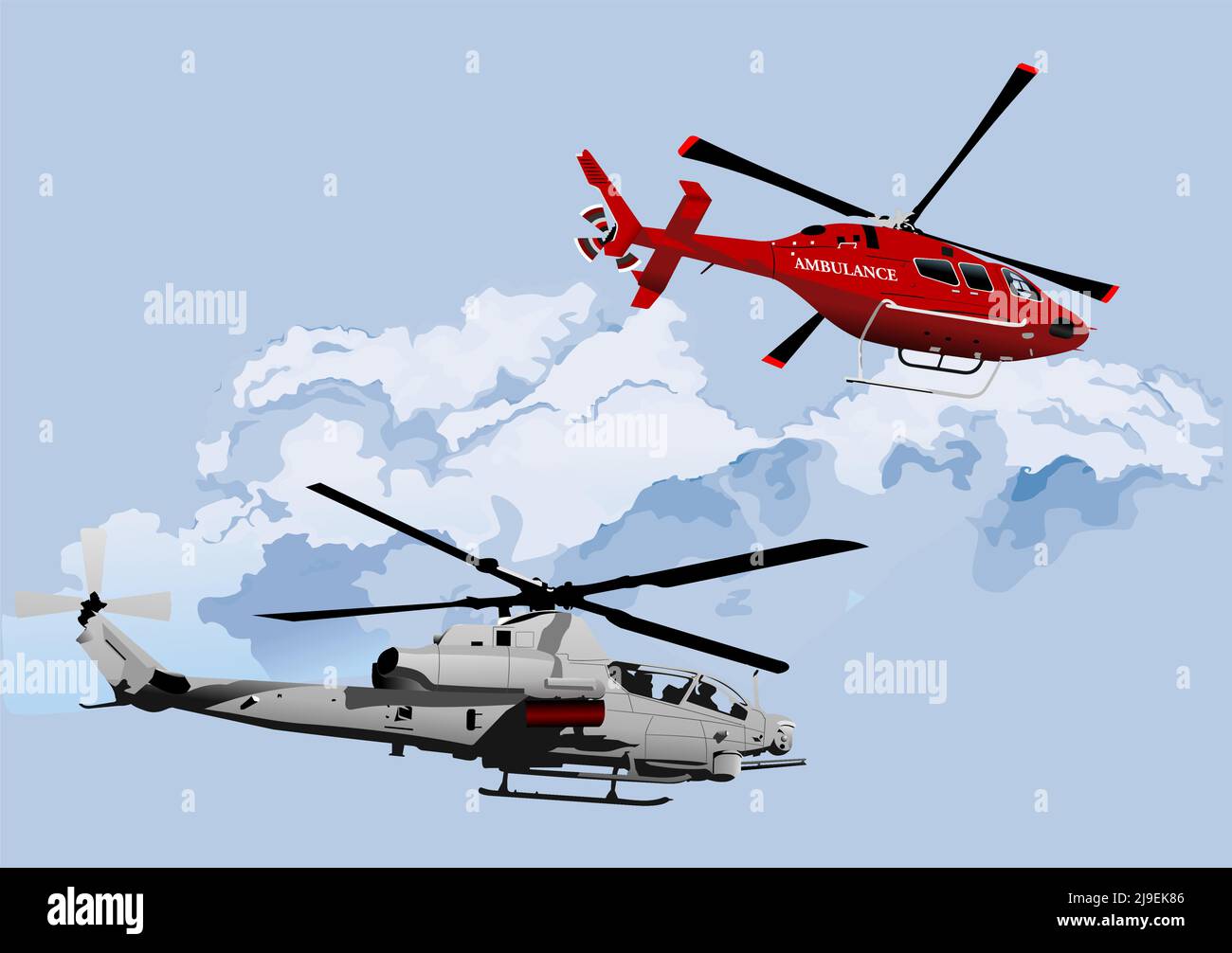 Two Ambulance and army helicopter. Vector 3d illustration Stock Vector ...