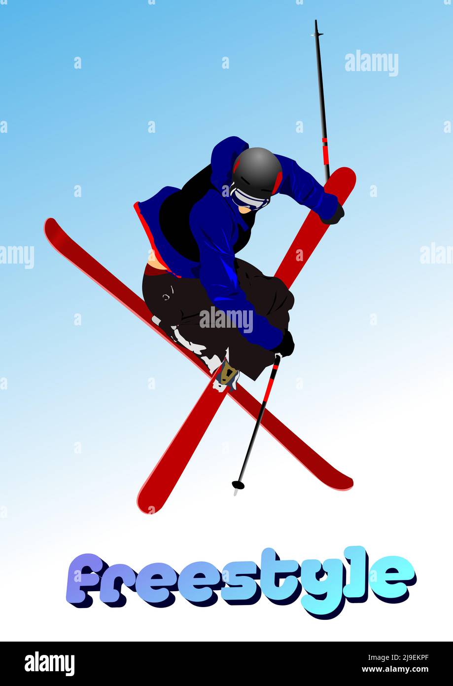 Slopestyle freestyle. Ski. 3d vector color illustration Stock Vector ...