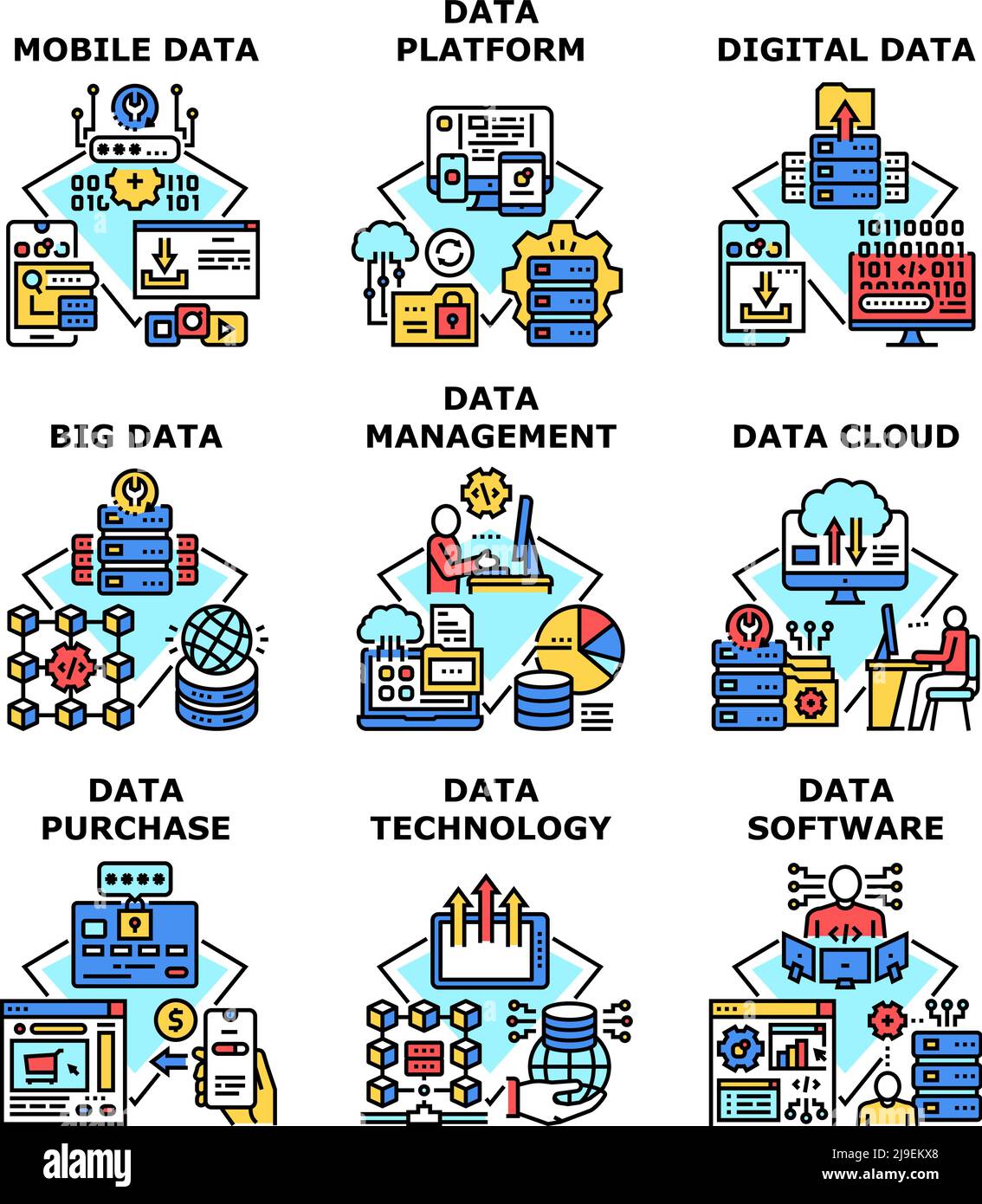 Data Technology Set Icons Vector Illustrations Stock Vector Image & Art ...