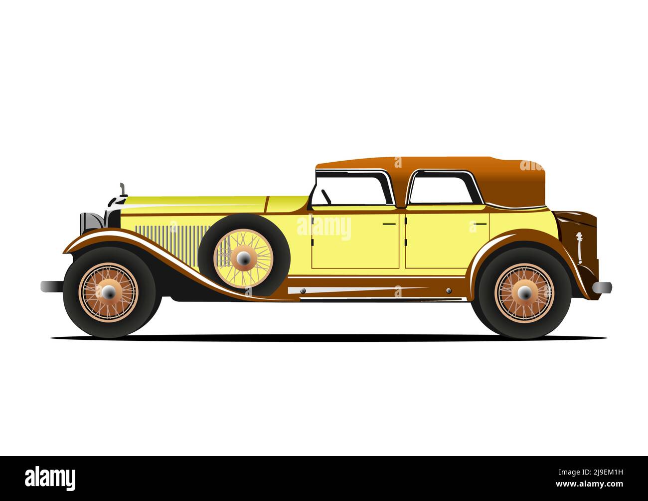 Luxury Yellow Cabriolet. Old rarity car. Vector illustration Stock ...