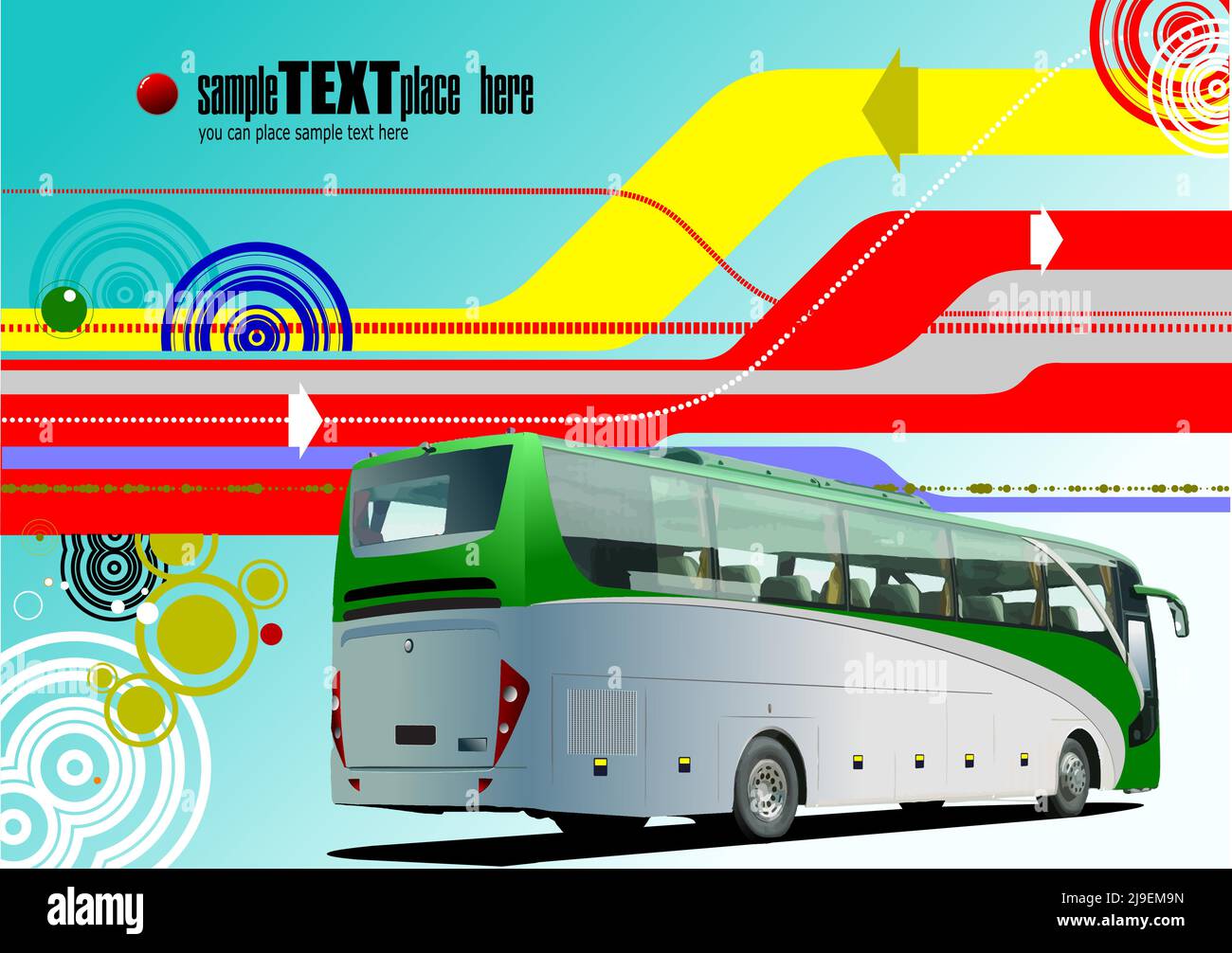 Abstract hi-tech background. Green tourist bus. Couch. 3d vector ...