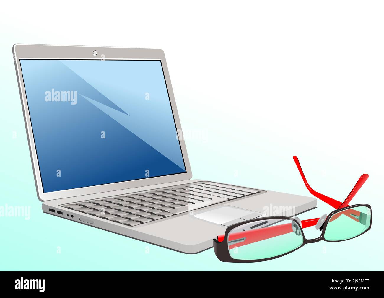Laptop computer and glasses. 3d vector illustration Stock Vector Image ...