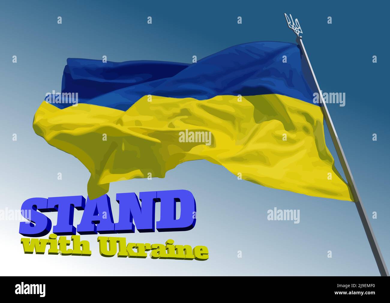 Ukrainian flag and text Stand with Ukraine. Color 3d vector ...