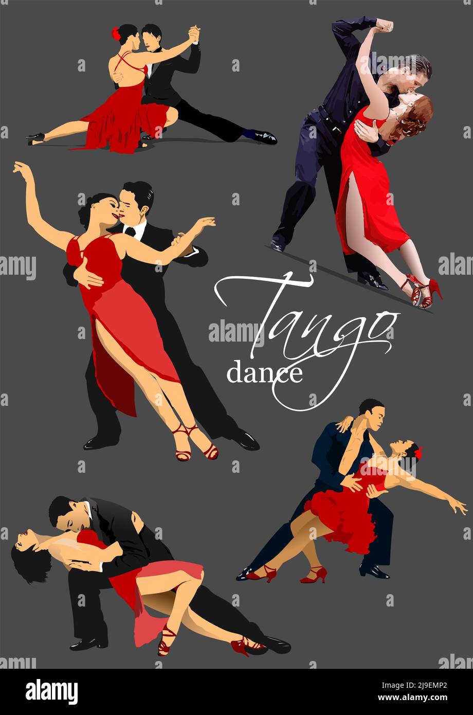Set of Couple dancing a tango. Vector Colored 3d illustration Stock ...