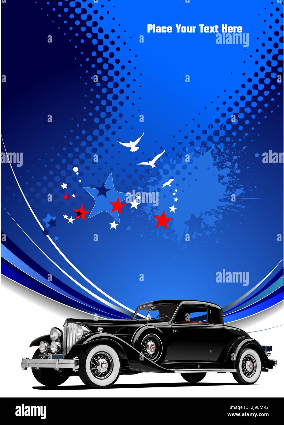Old car on abstract blue background. Vector 3d illustration Stock ...