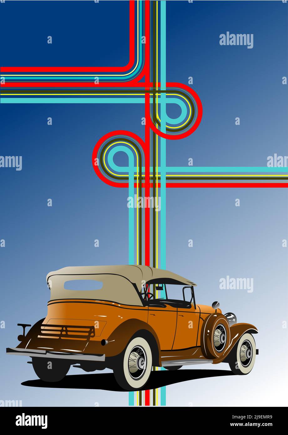 Old car on junction background. Vector 3d illustration Stock Vector ...