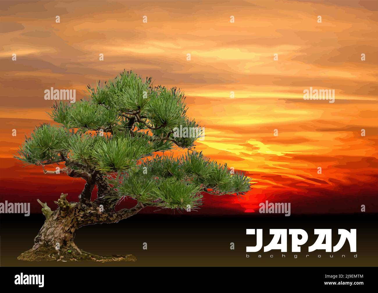 Japan style background. Bonsai.Color 3d vector illustration Stock ...