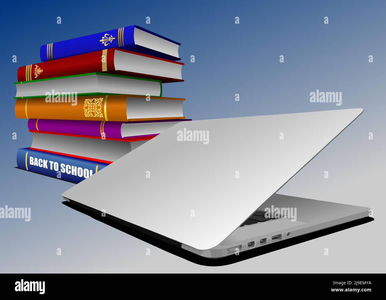 Back to school. Stack of books and laptop. 3d vector illustration Stock ...