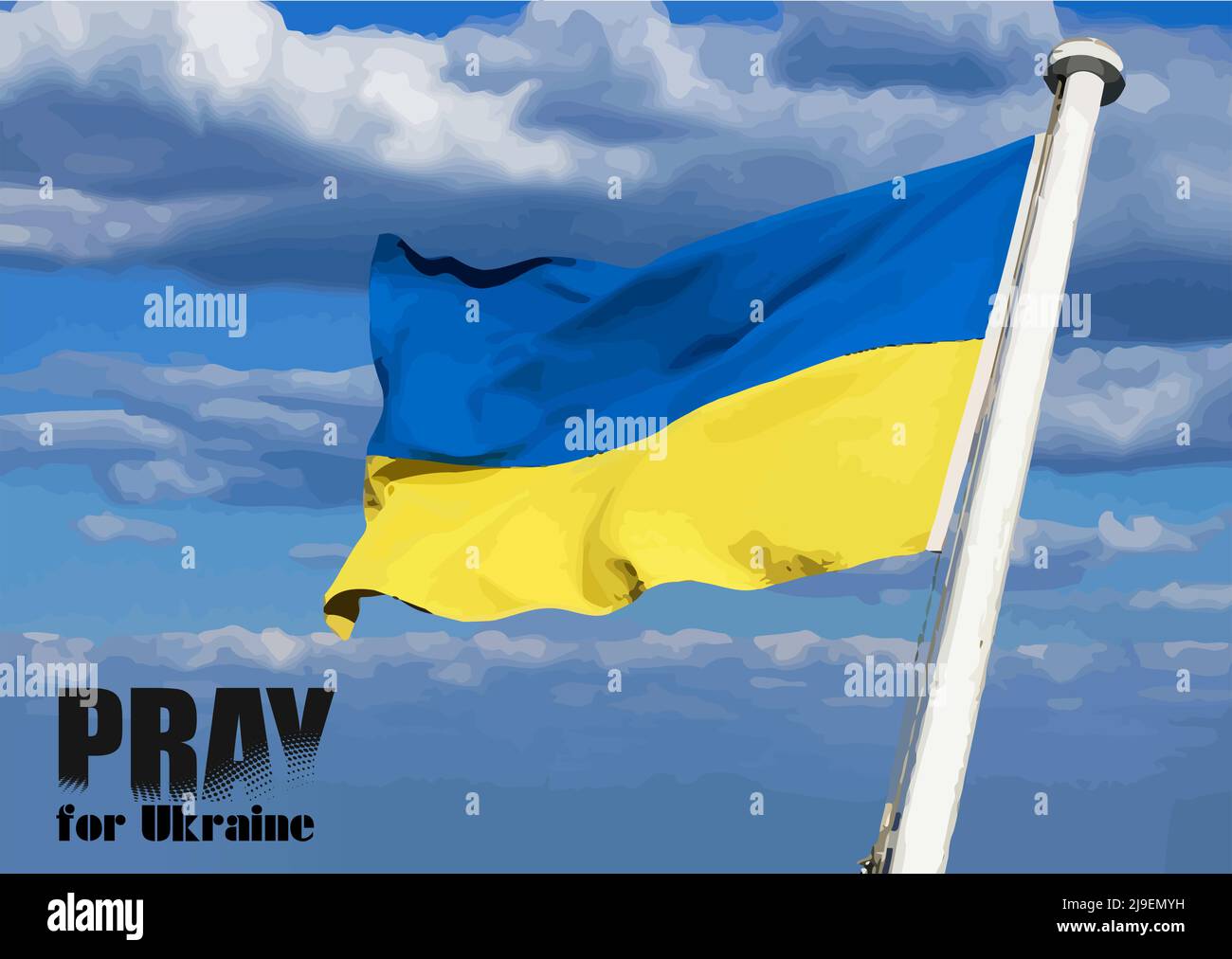 Ukrainian flag and text pray for Ukraine. Color 3d vector illustration ...
